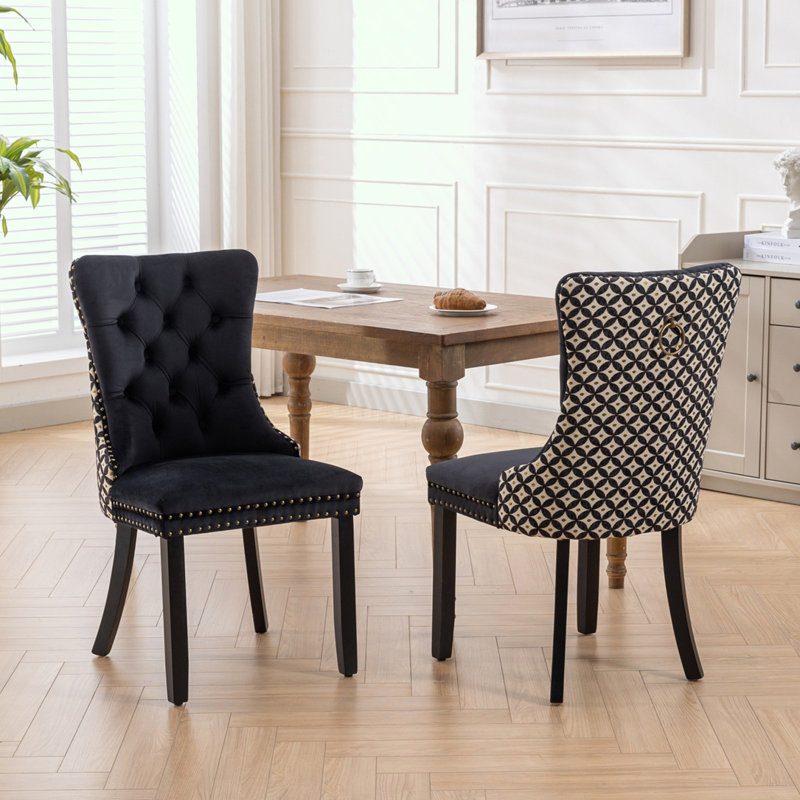 Contemporary Velvet Upholstered Dining Chair SET OF 2 Black